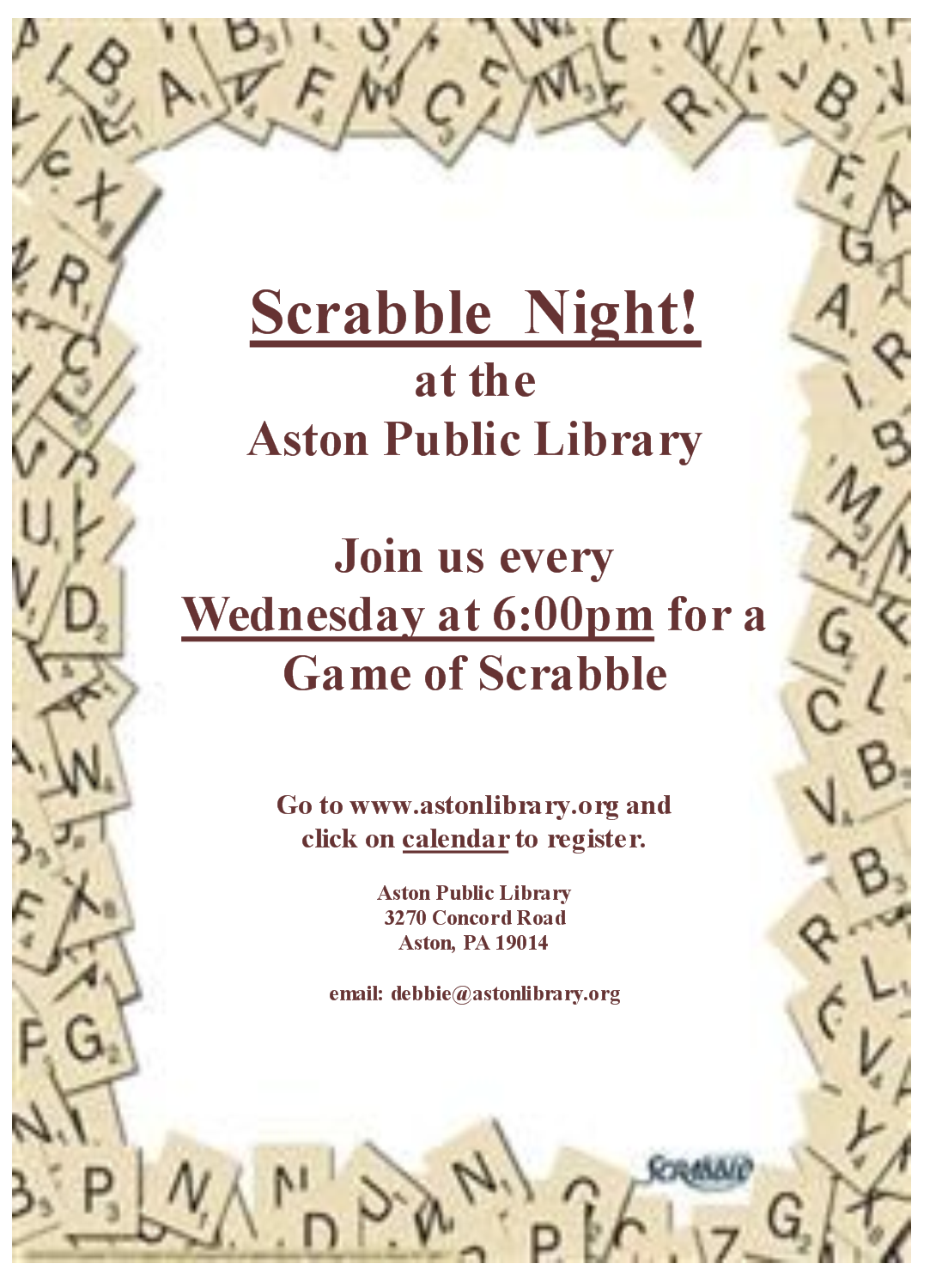 Scrabble Night Wednesdays in May! | Aston Public Library